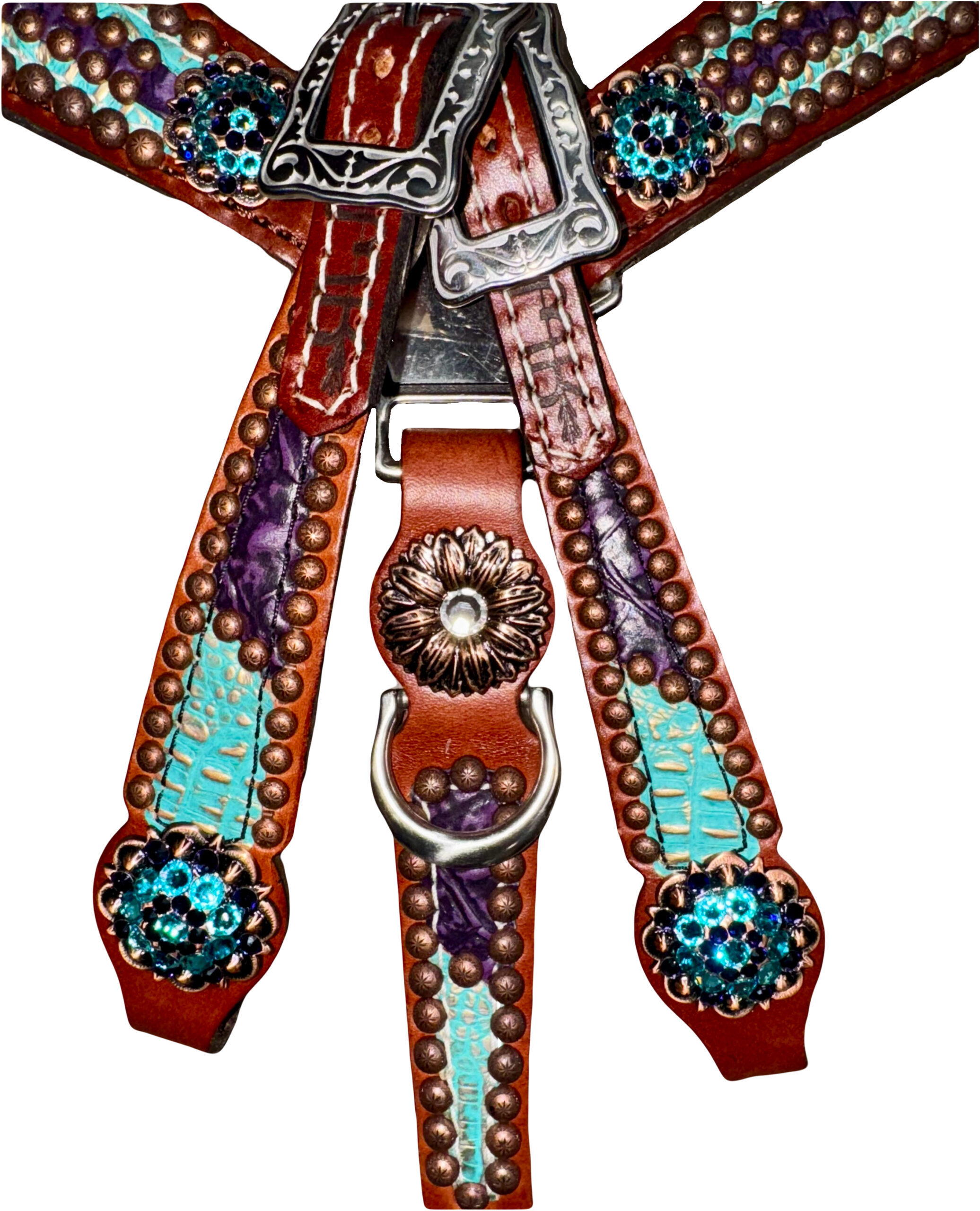 Rockn’ Wilsons Teal & Purple Gator Overlay w/ Copper Daisy Conchos ...